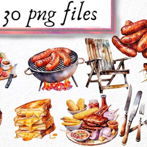 Watercolor Barbecue Clipart Set of 30, Bundle BBQ Png, Grill Food ...