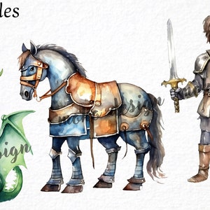 18 Watercolor Medieval Knights Clip Art Middle Age Castle Clipart ...