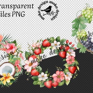 Watercolor Fruit Wreath Clip Art Summer Fruits Wedding Invitation ...