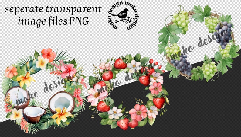 Watercolor Fruit Wreath Clip Art Summer Fruits Wedding - Etsy