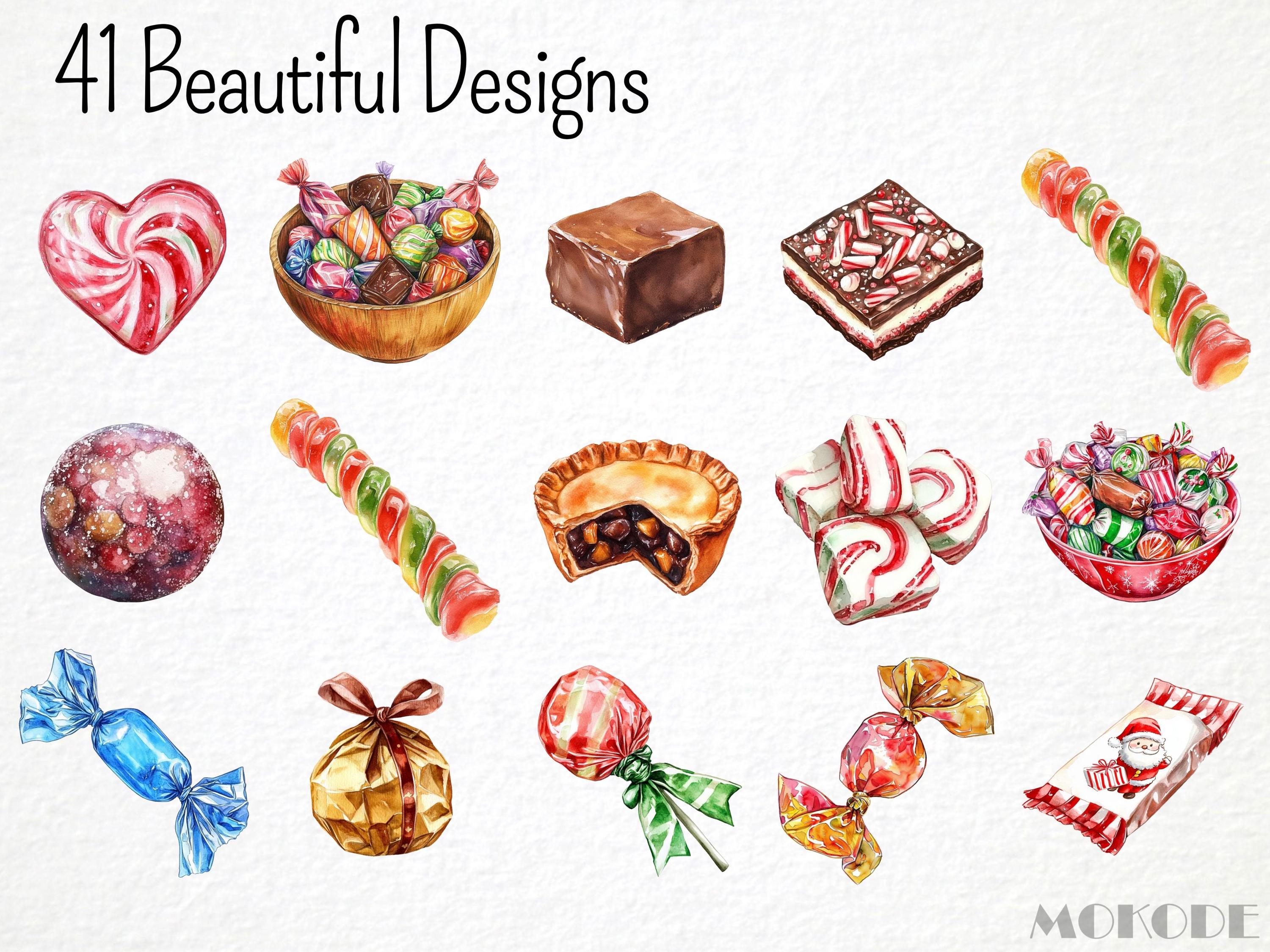 Watercolor Christmas Candy Clipart, Festive Sweets (41 PNG) - Etsy