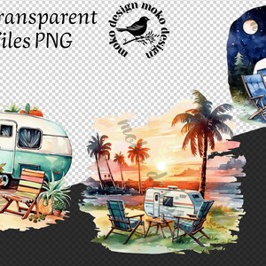 Van Life Campers Clipart, Set of 35, Watercolor Cute Caravan Camping ...