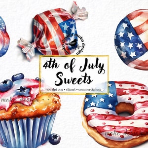 4th of July Watercolor Patriotic Sweets Transparent Clip Art American ...