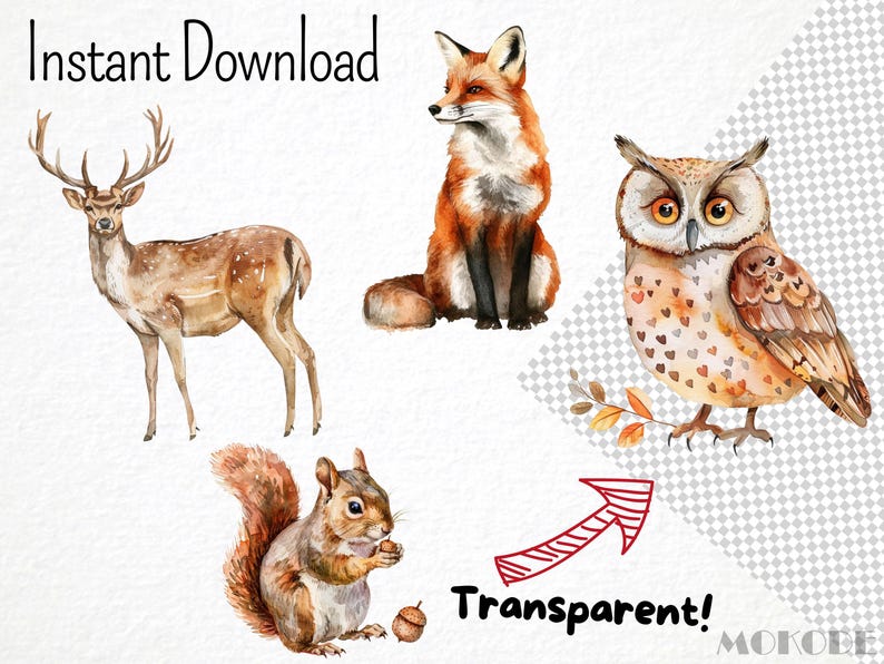Watercolor Autumn Forest Clipart, Fall Animals, Leaves (44 PNG) - Etsy
