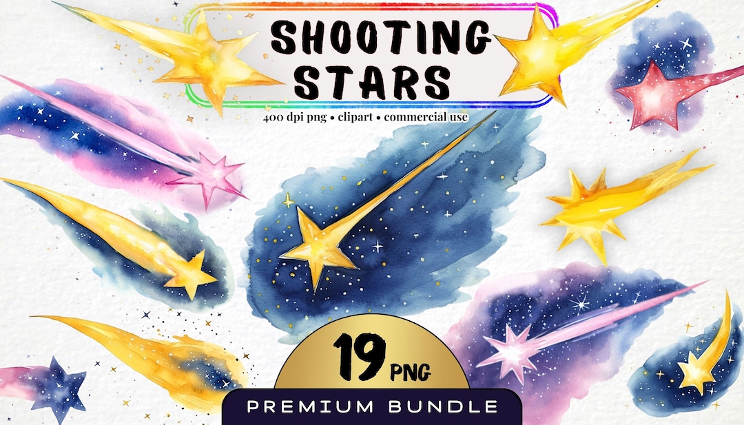 Watercolor Shooting Star Clipart, Set of 19, Magical Shooting Star Png ...