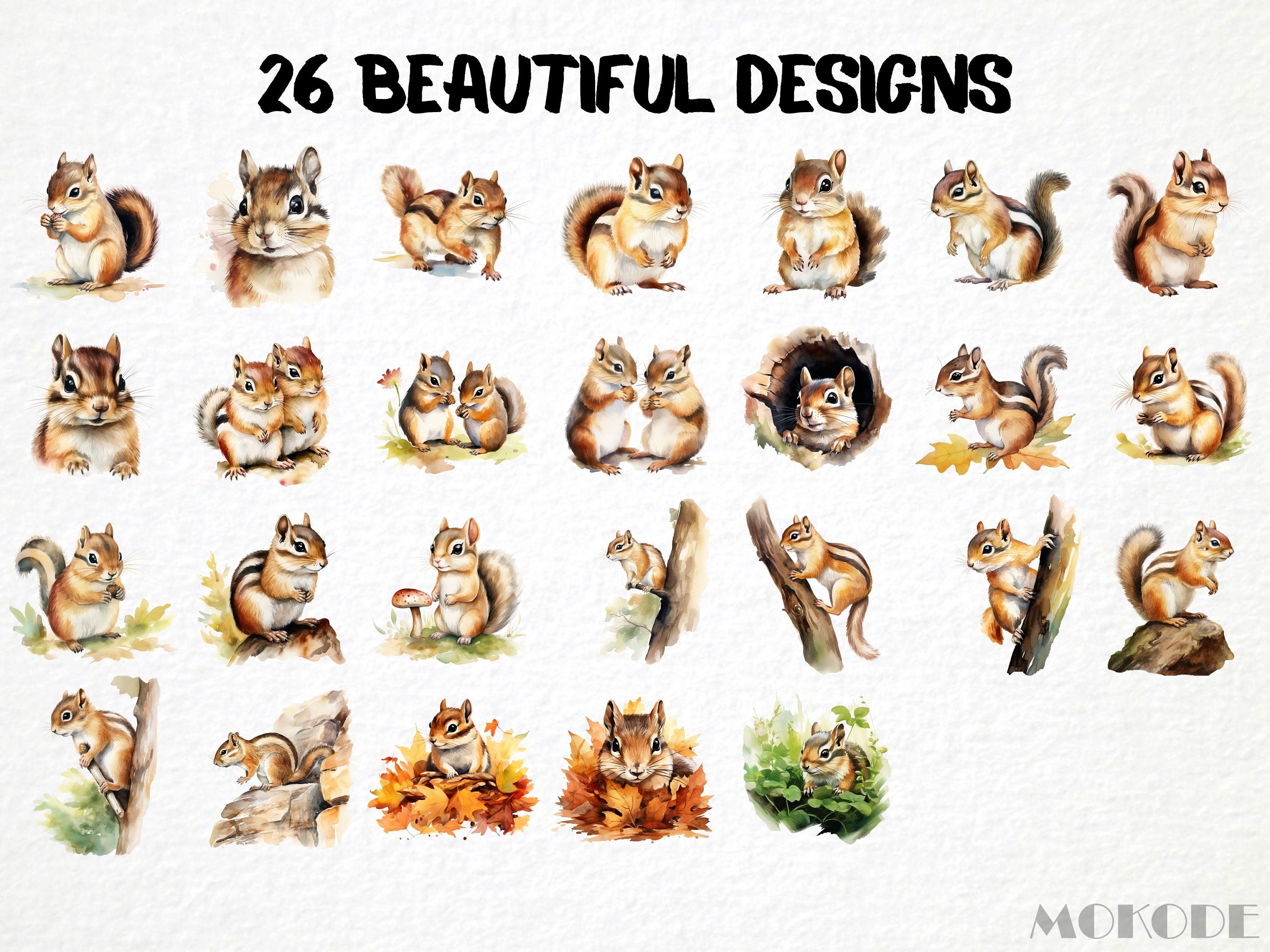 Watercolor Chipmunk Clipart, Autumn Woodland Animals (PNG Digital File ...