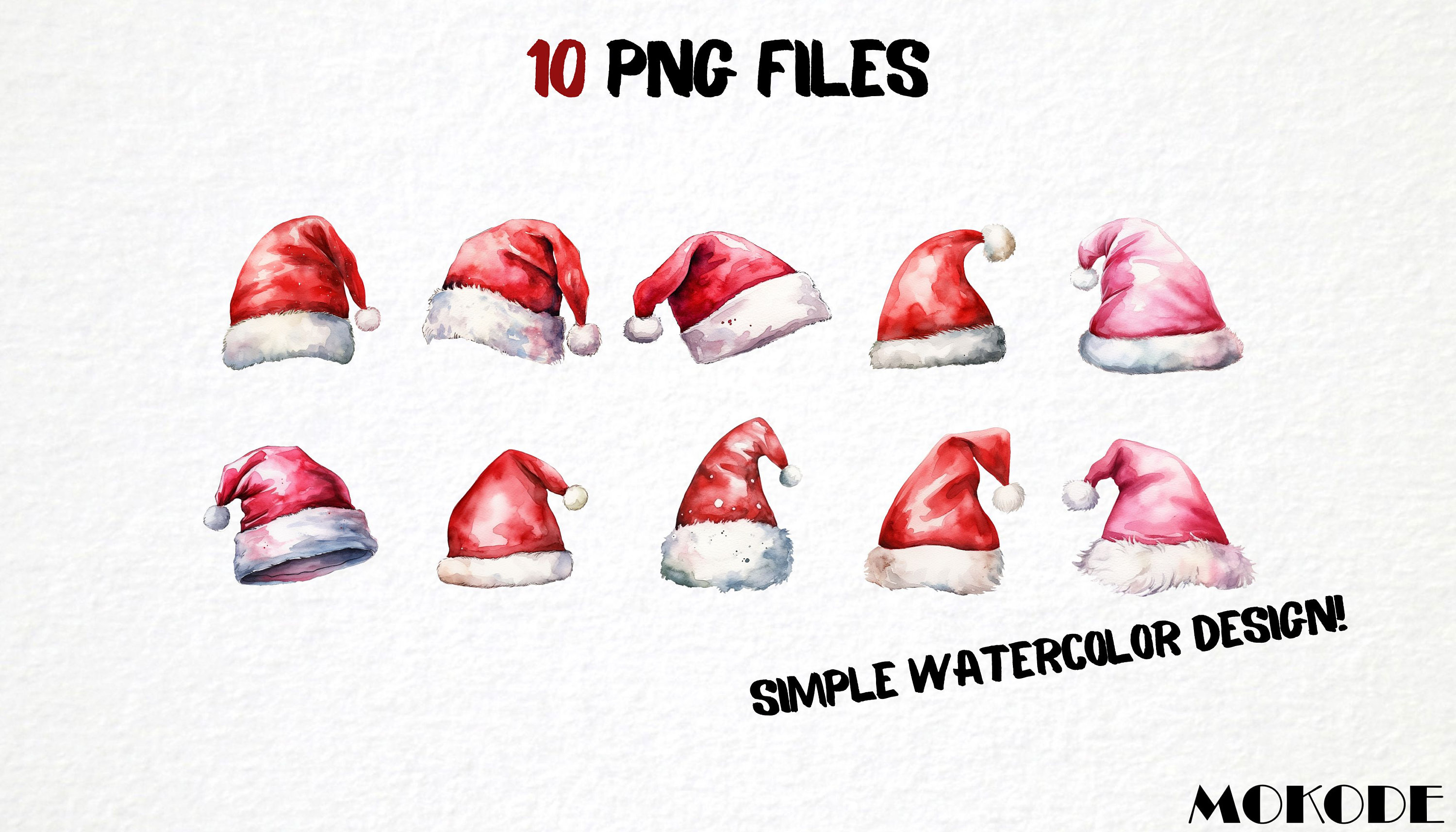 Watercolor Santa Hat Clipart Bundle, Set of 10, Watercolor Christmas ...