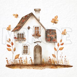 Watercolor Autumn House Clipart, Fall Woodland Scene (20 PNG) - Etsy
