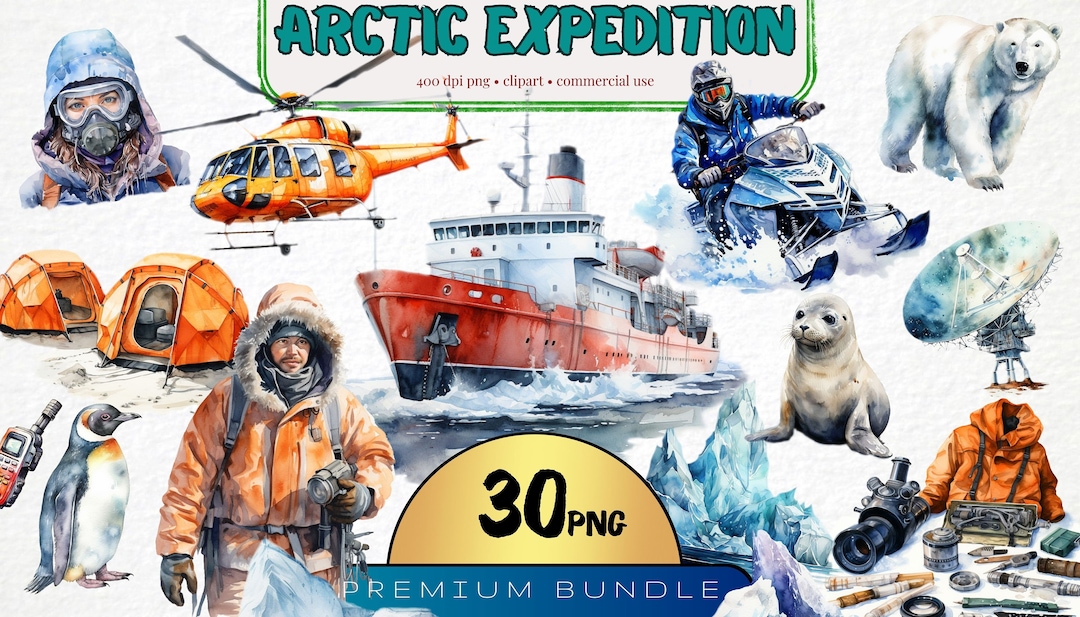 Arctic Expedition Clipart, Set of 30, Antartica Adventure, Polar Bear ...