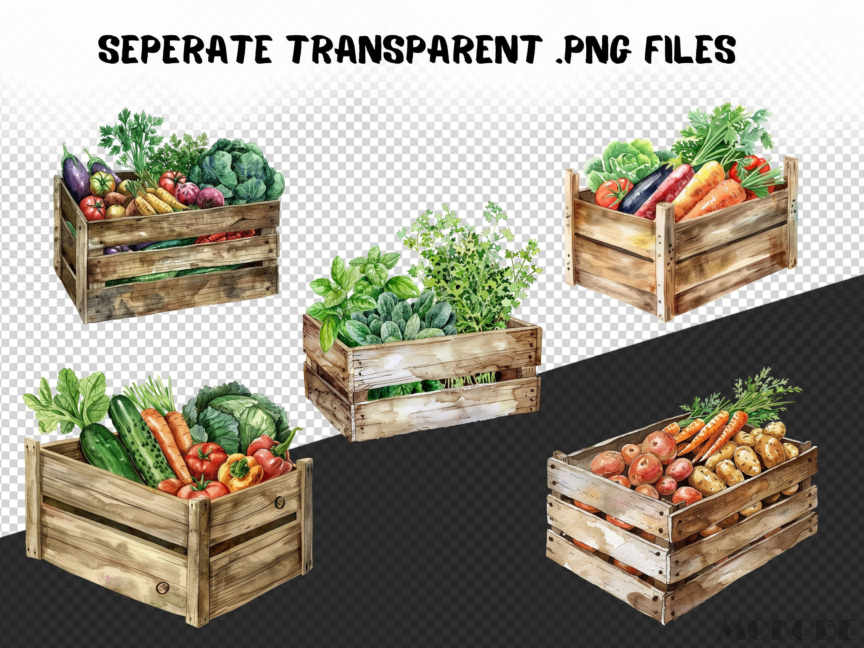 Watercolor Vegetable Box Clipart 18 Png, Fresh Produce, Farmer's ...