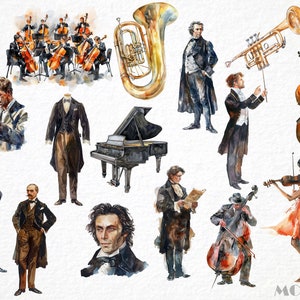 Classical Music Clipart 87 Png, Watercolor Orchesta Symphony Violin ...