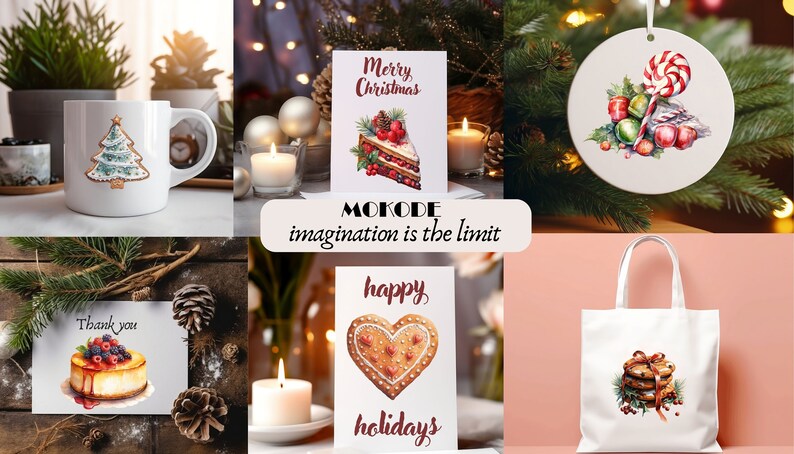 Watercolor Christmas Dessert Clipart, Set of 50, Christmas Cake ...