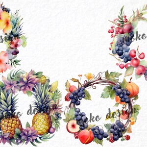 Watercolor Fruit Wreath Clip Art Summer Fruits Wedding Invitation ...