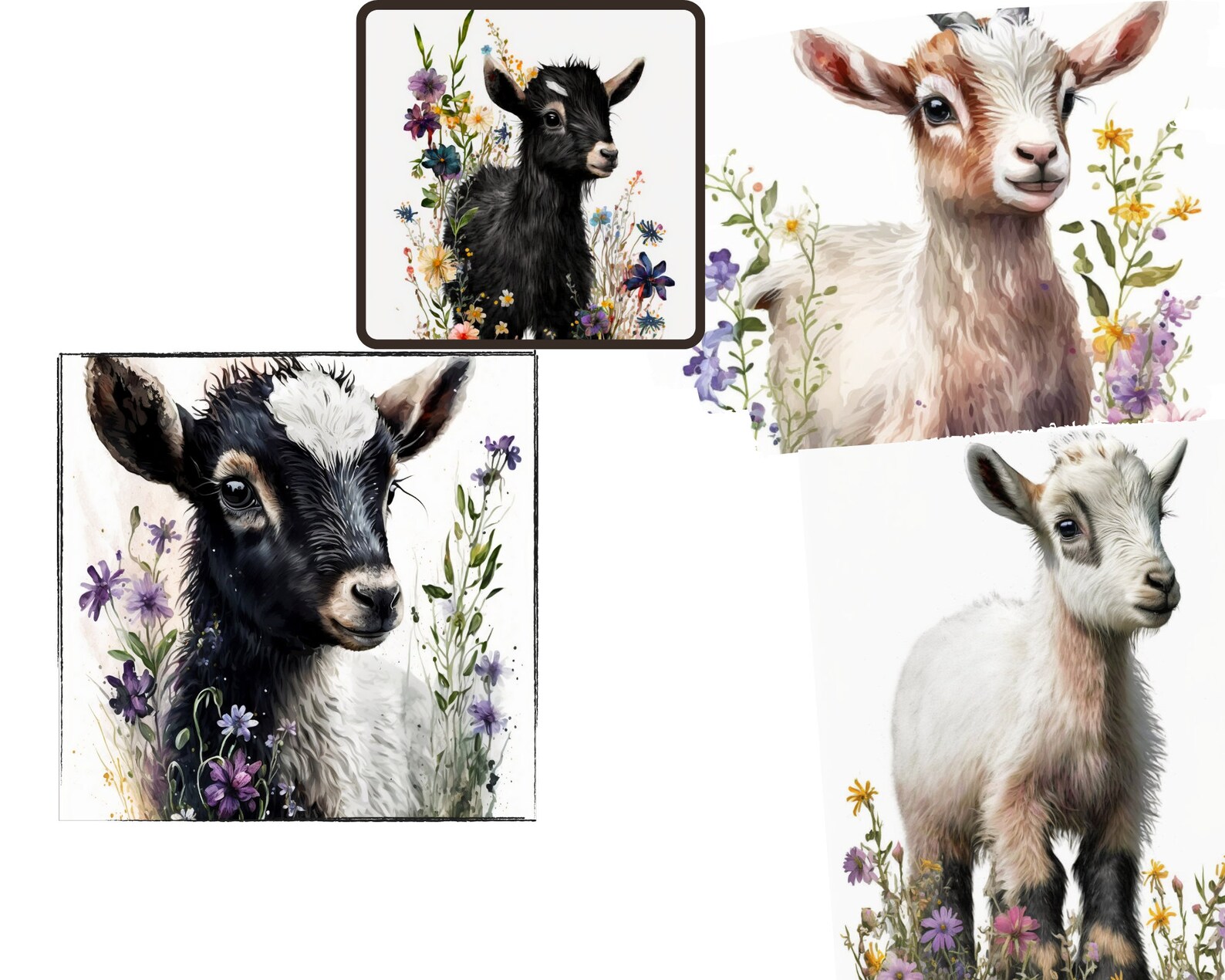Cute Goat Watercolor Clip Art Funny Kid Design Bundle - Etsy
