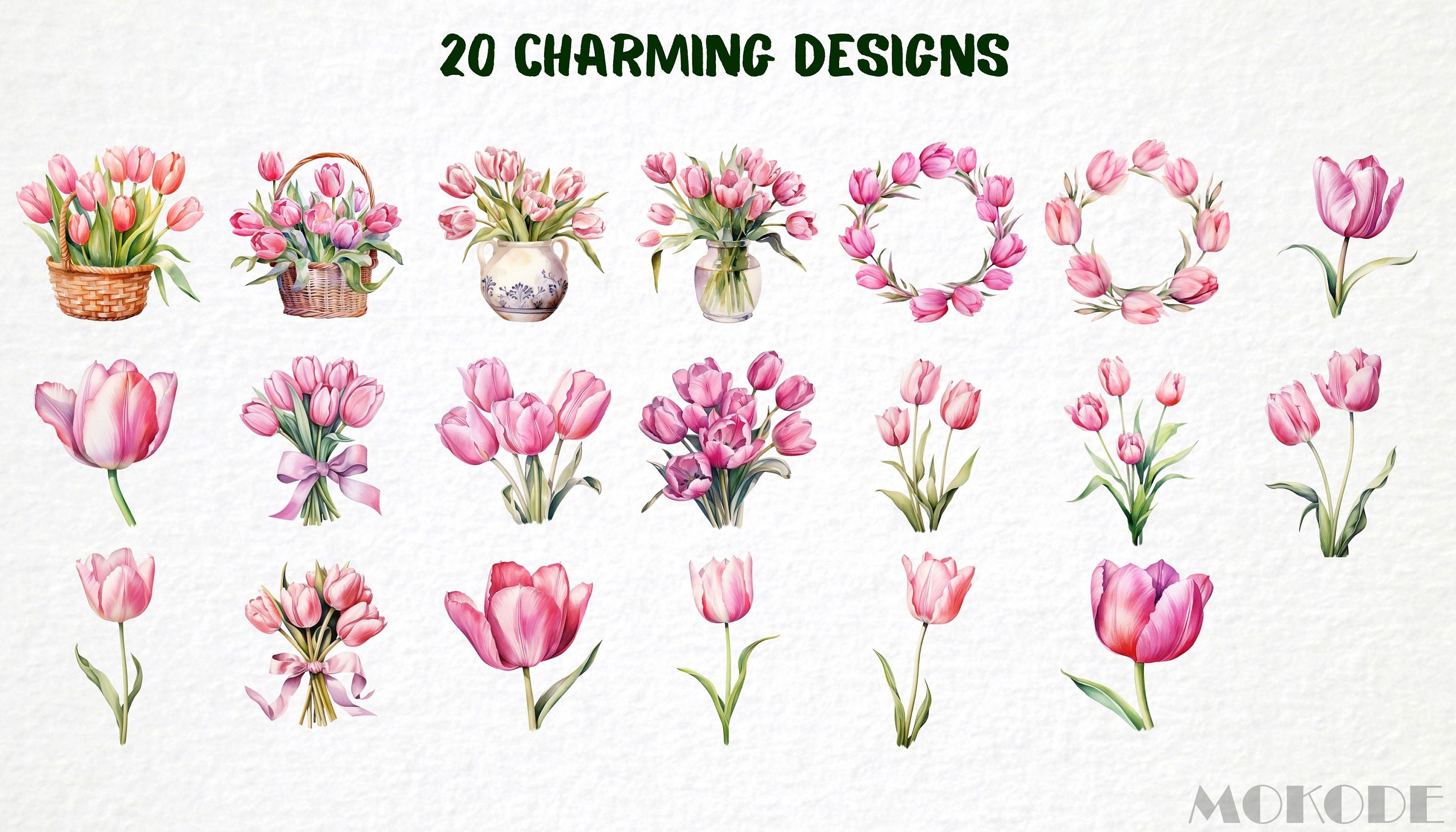 Pink Tulip Clipart Set of 20 Watercolor Tulip Png Botanical - Etsy