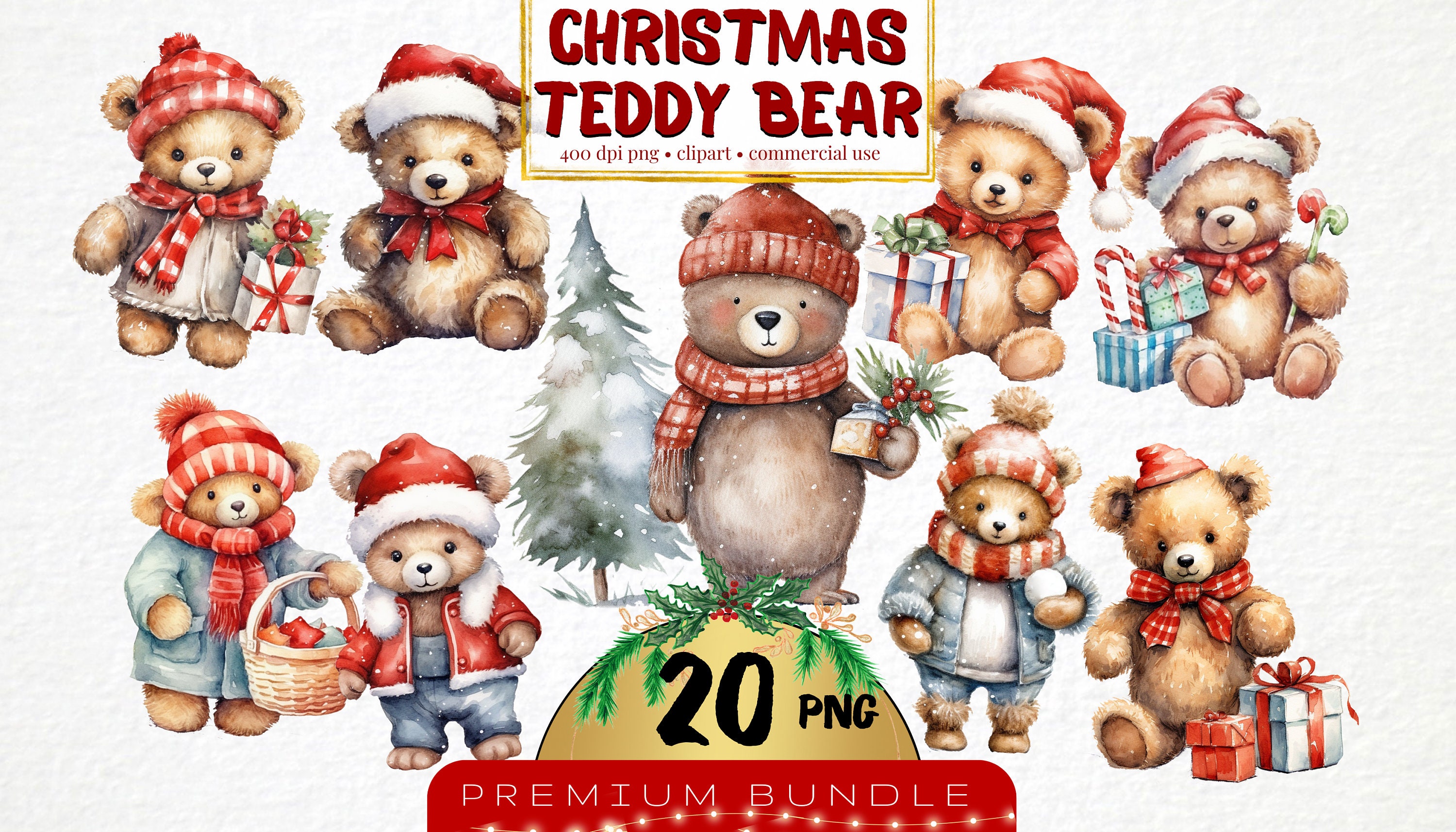 Christmas Teddy Bear Clipart Set of 20 Cute Christmas Bear - Etsy