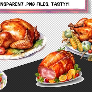 Watercolor Turkey Dinner Clipart, Set of 27, Thanksgiving Turkey & Ham ...