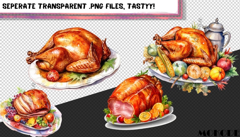 Watercolor Turkey Dinner Clipart Set of 27 (Download Now) - Etsy