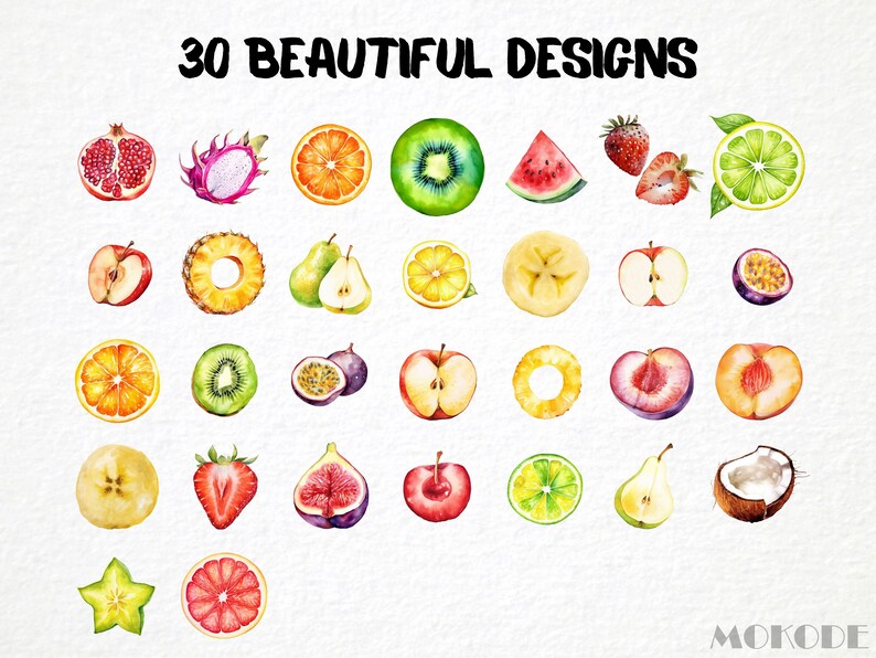 Watercolor Fruit Slices Clipart 30 Png Sweet Fruits Cut in - Etsy