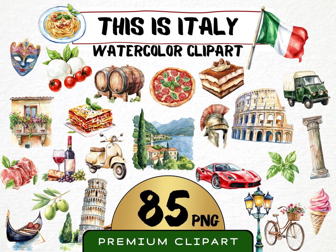 Watercolor Italy Clipart 85 Png, Italian Food Clipart, Summer Italy ...
