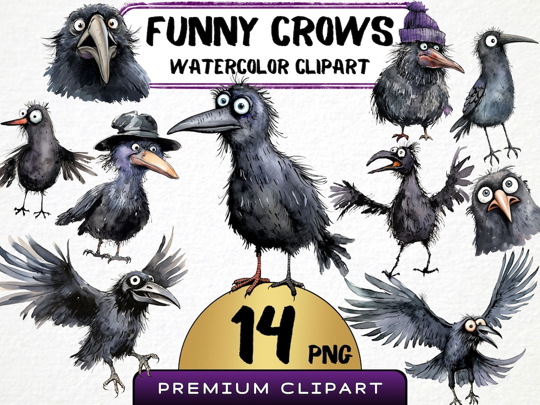Funny Crows Clipart 14 Png, Cute Caricature Birds, Silly Raven ...