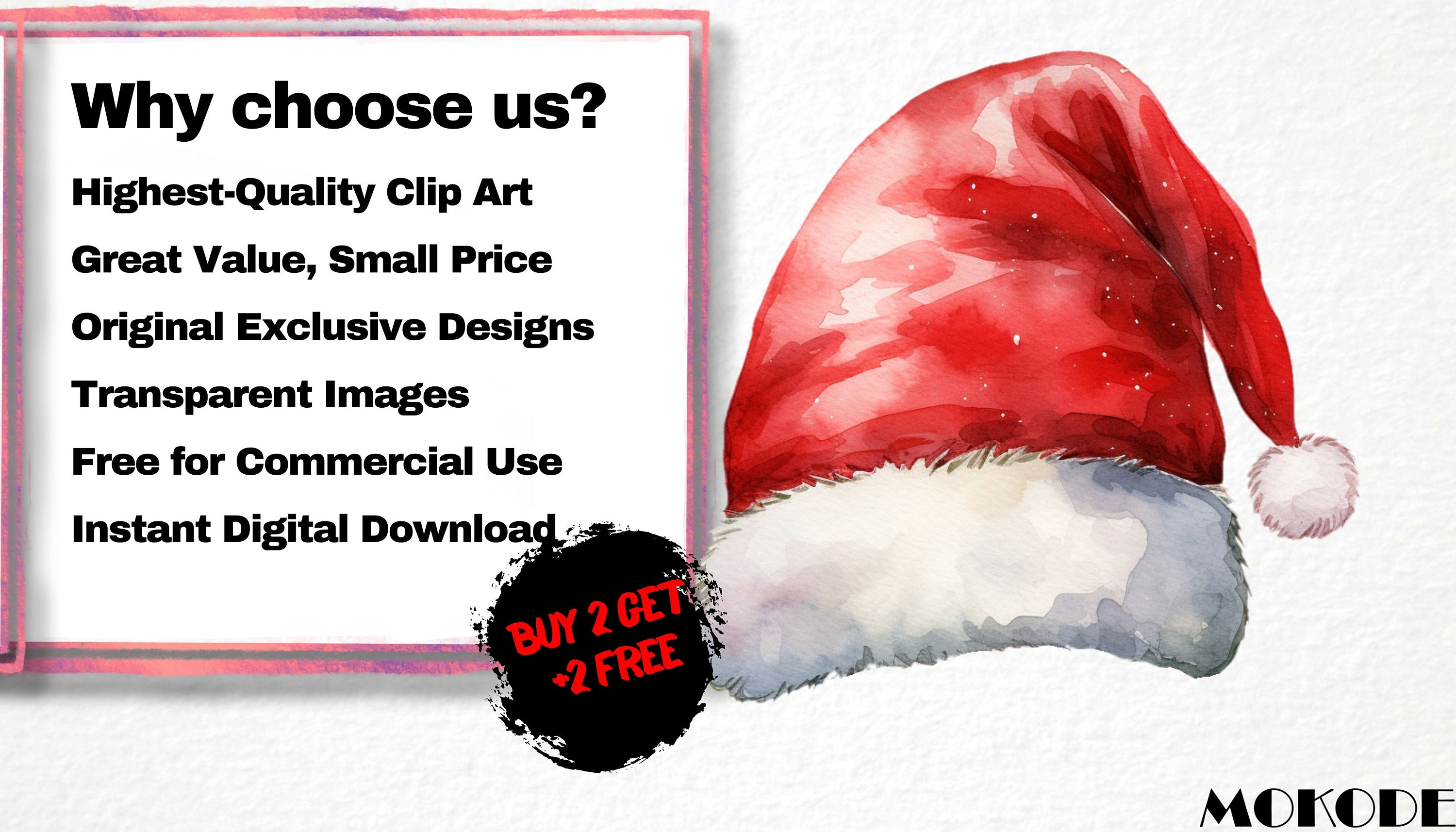 Watercolor Santa Hat Clipart Bundle, Set of 10, Watercolor Christmas ...