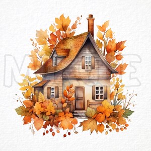 Watercolor Autumn House Clipart, Fall Woodland Scene (20 PNG) - Etsy