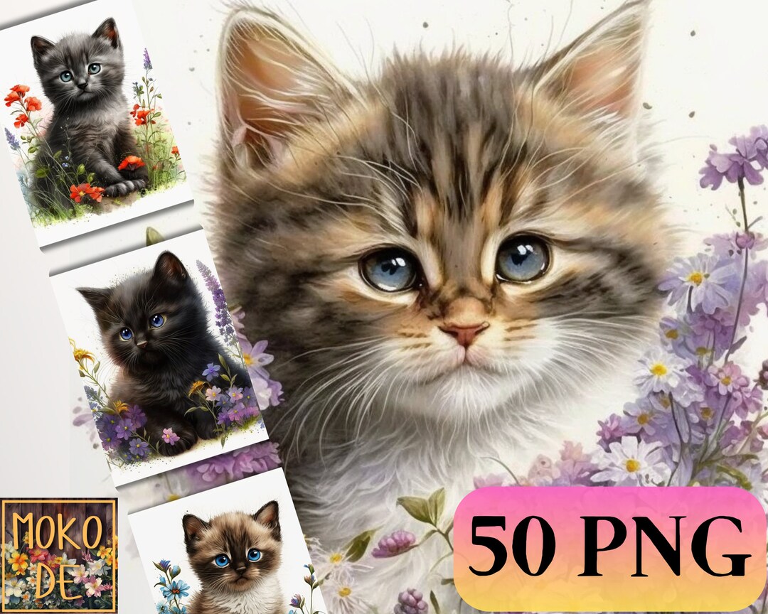 Cute Kittens Clip Art Funny Cats Design Bundle Watercolor Cat ...