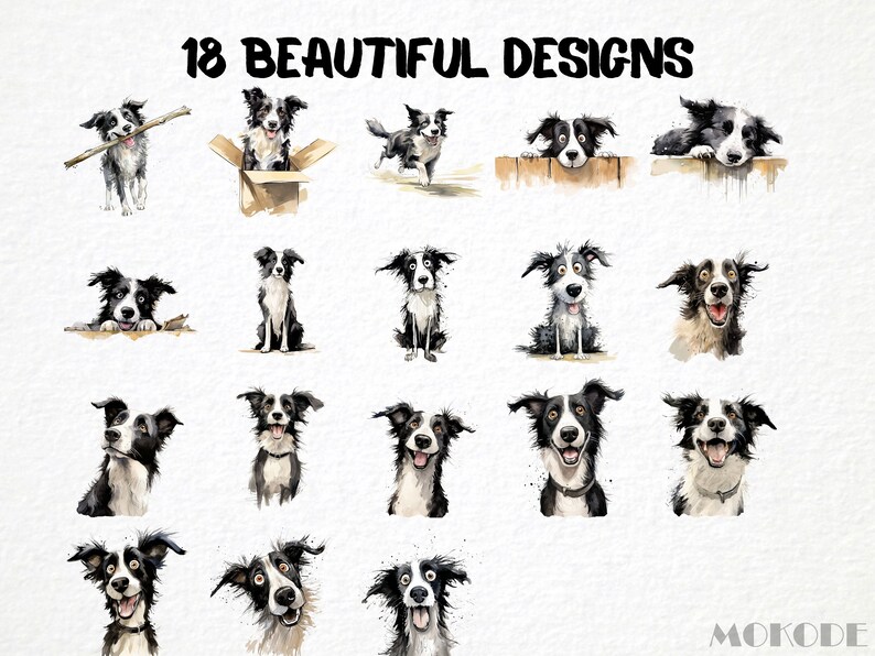 Funny Border Collie Clipart 18 Png, Cute Caricature Pet, Puppies ...