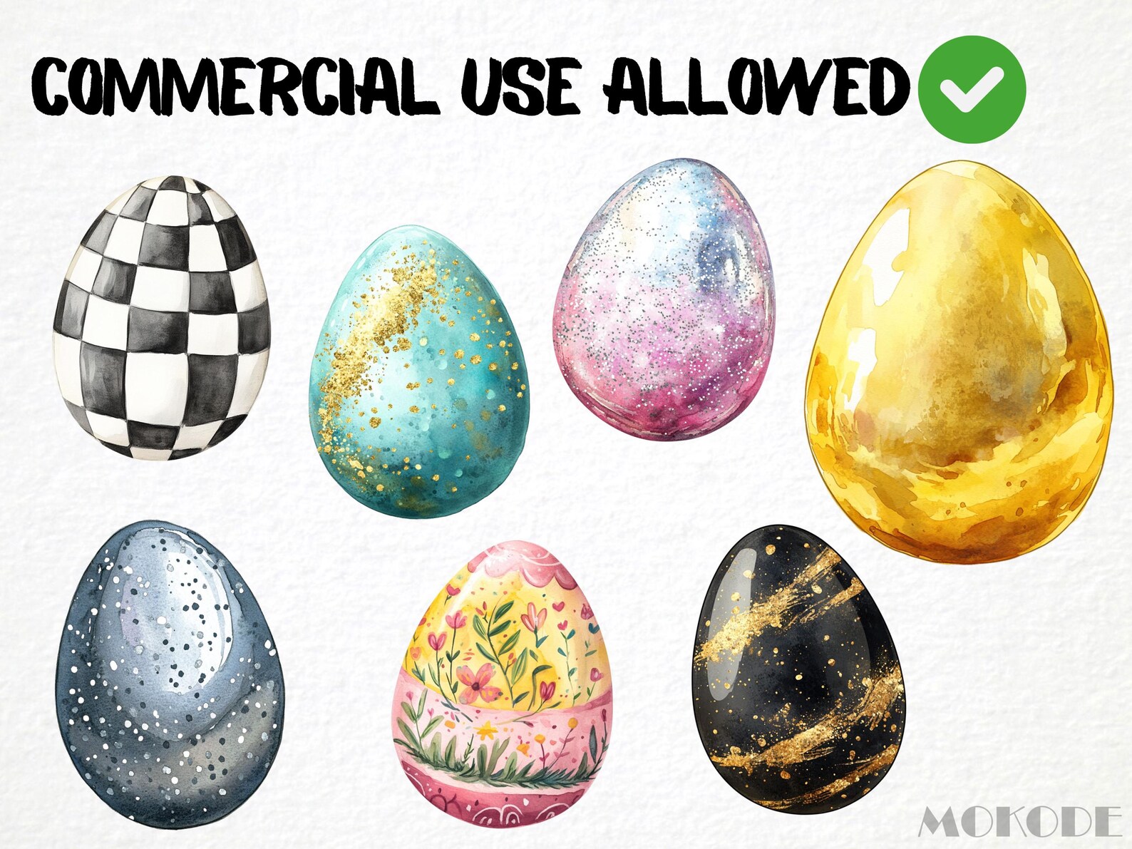 Watercolor Easter Eggs Clipart Bundle, Spring Bunny Decor (52 PNG ...