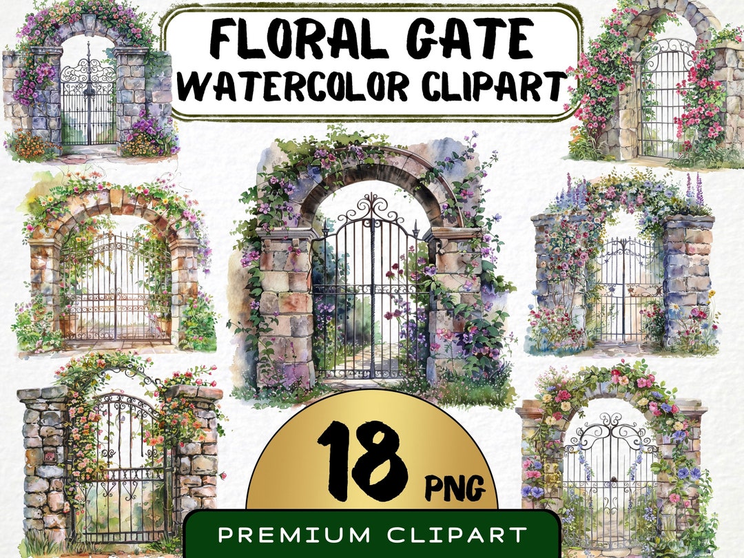 Watercolor Floral Garden Gate Clipart 18 Png, Spring Garden, Entrance ...