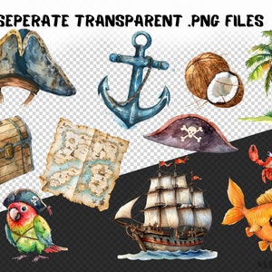 Watercolor Cute Pirate Clipart, 60 Png, Bucaneer Clipart, Carribbean ...