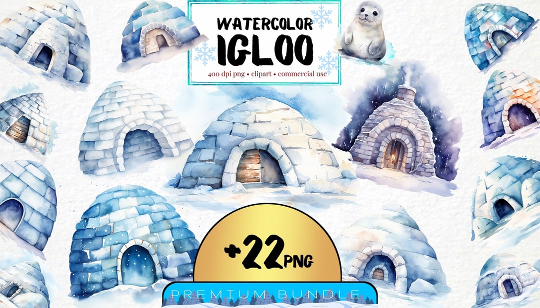 Watercolor Igloo Clipart, Set of 22, Transparent Background PNG, Snow ...