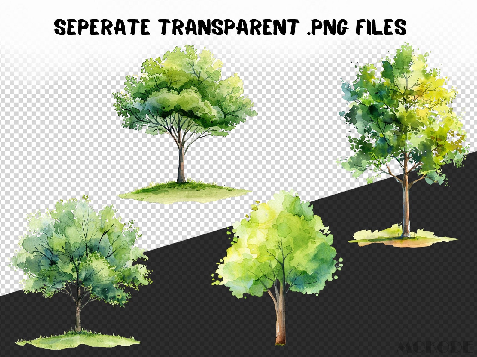 Watercolor Summer Tree Clipart 12 Png, Green Tree Graphics, Garden ...