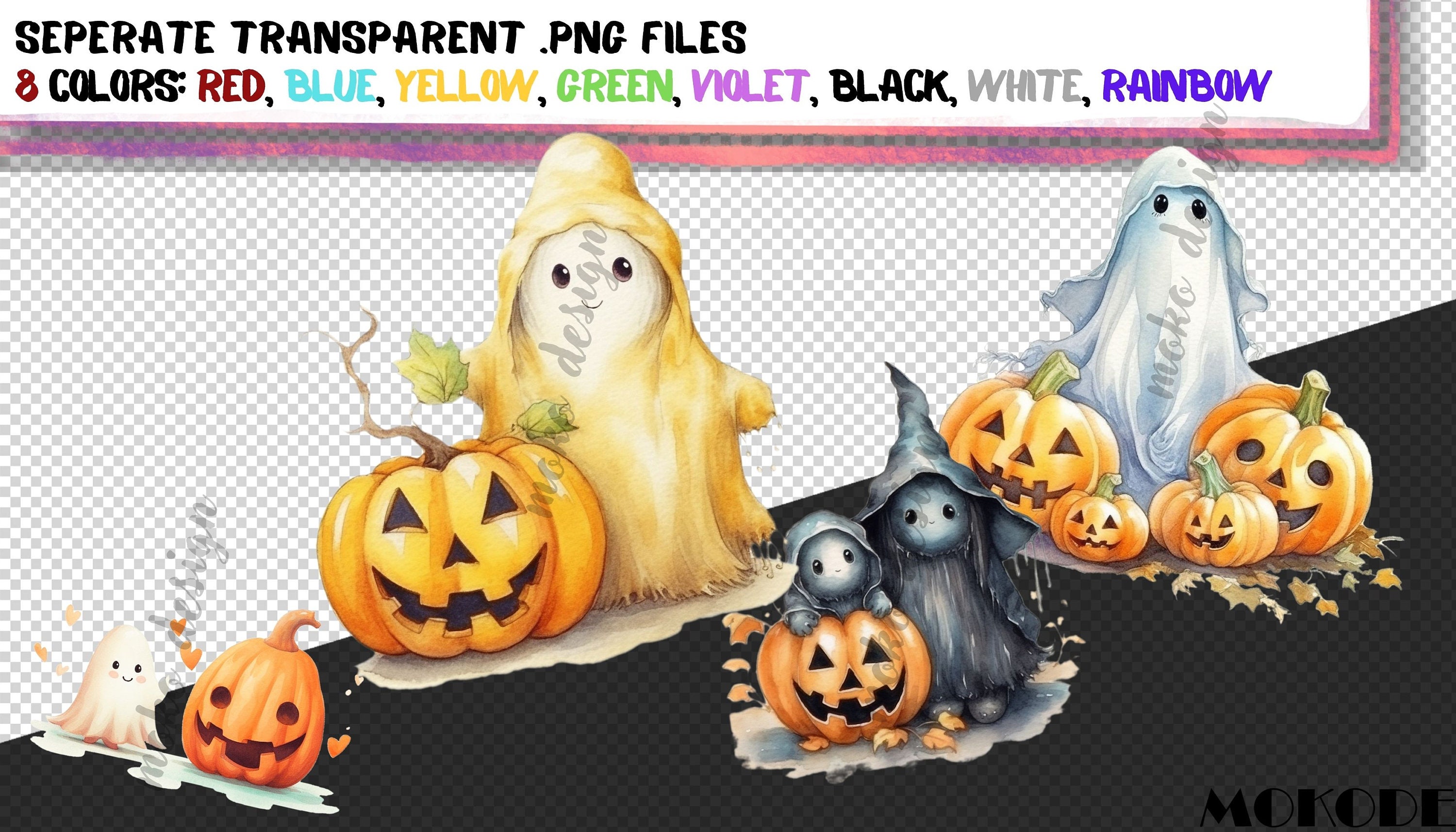 115 Spooky Halloween Ghost Clipart, Funny Ghost, Rainbow, Kids Craft ...