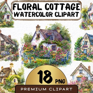 Watercolor Floral Cottage Clipart 18 Png, Spring Garden, Old Cottage ...