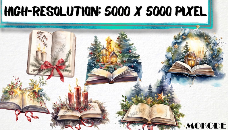 Watercolor Christmas Books Clipart Set Of 15 Fantasy Magical Etsy