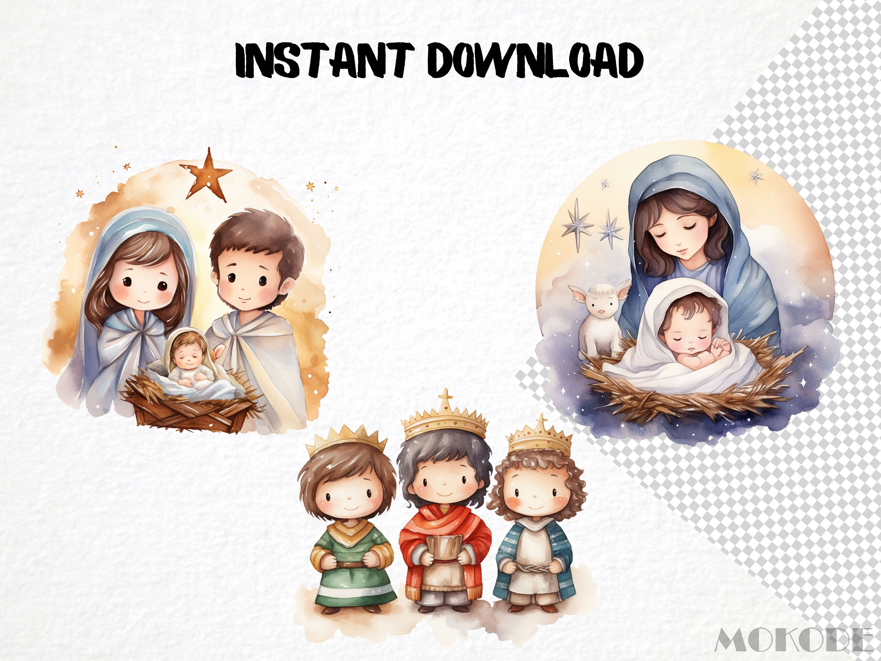 Christmas Cute Nativity Clipart, Nativity Scene, Watercolor Jesus ...