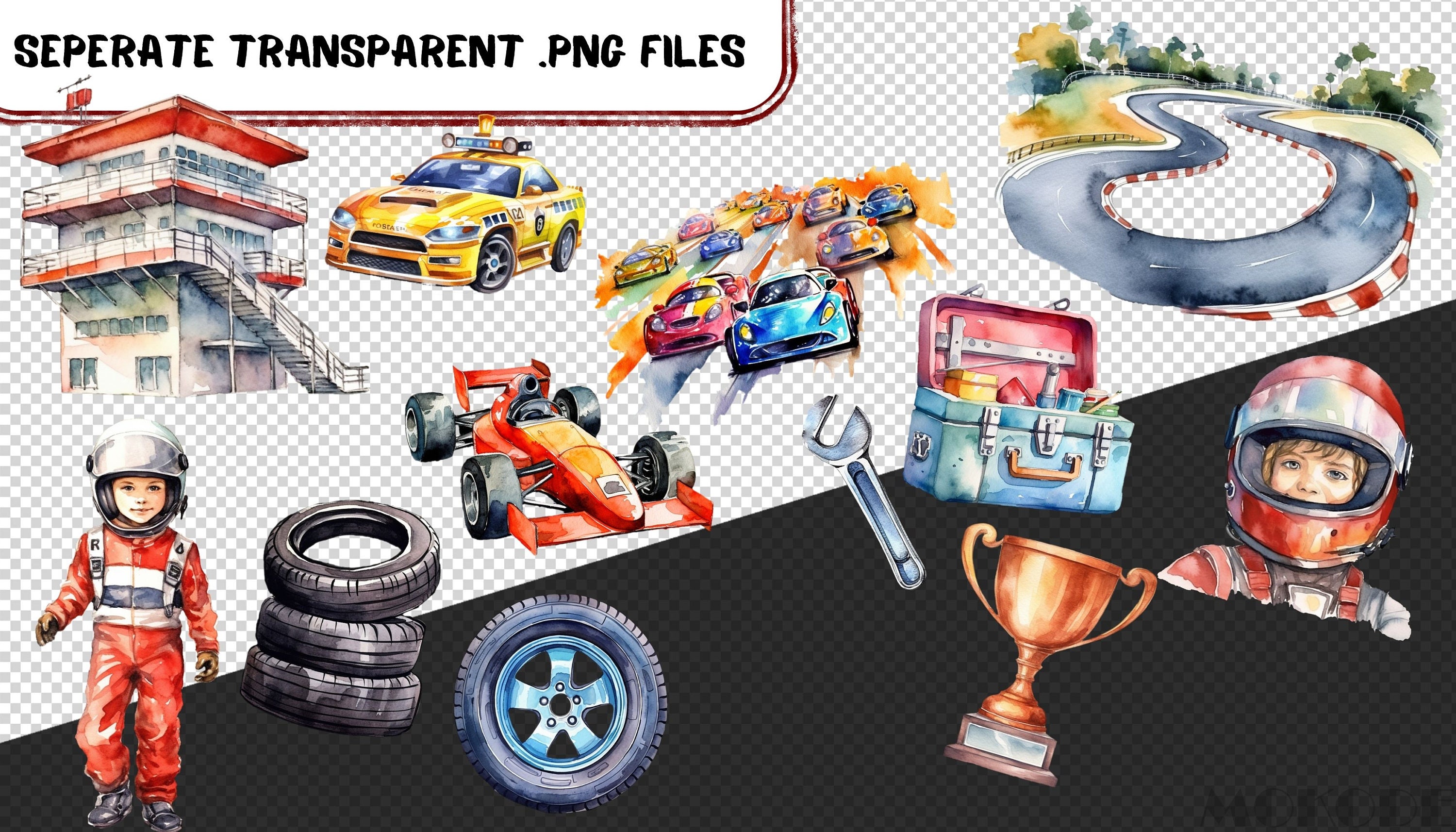 Little Racers Watercolor Clipart 66 Png Race Car Graphics - Etsy