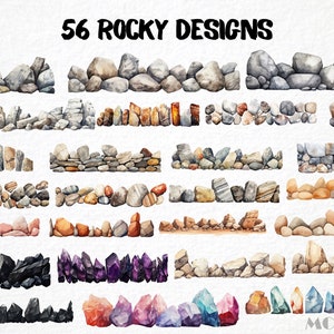 Watercolor Rock Borders - 56 Clipart Bundle, DIY Stone Graphics ...