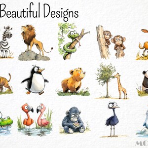 Watercolor Zoo Animals Clipart, School Trip Illustration (digital ...
