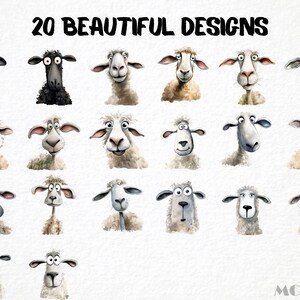 Funny Sheep Face Clipart 20 Png, Cute Caricature Farm Animal, Sheep Watercolor, Lamb Portrait ...