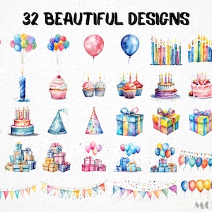 Watercolor Birthday Party Clipart 31 Png Happy Birthday Cake Invitation ...