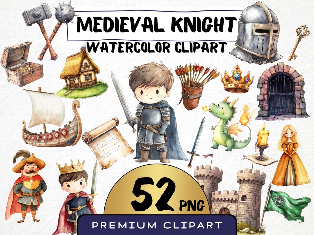 Watercolor Medieval Knight Clipart 52 Png, Middle Age Castle Clipart ...