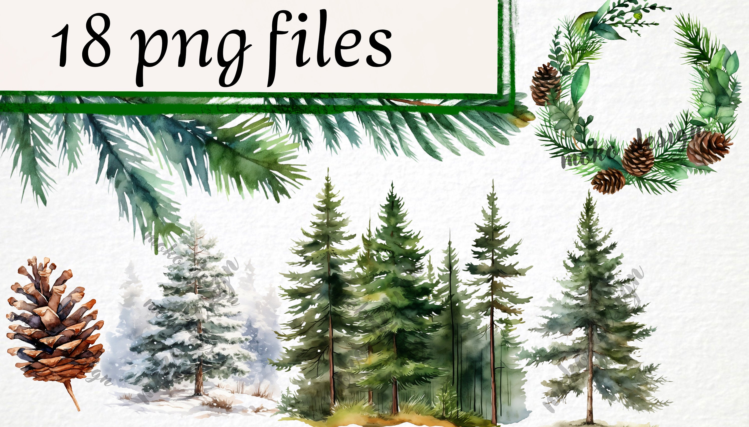 Watercolor Pine Tree Clipart, Forest Bundle (digital Download) - Etsy