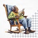 Funny Rocking Chair Grandpa Clipart 21 Png, Caricature Old Man Sitting ...