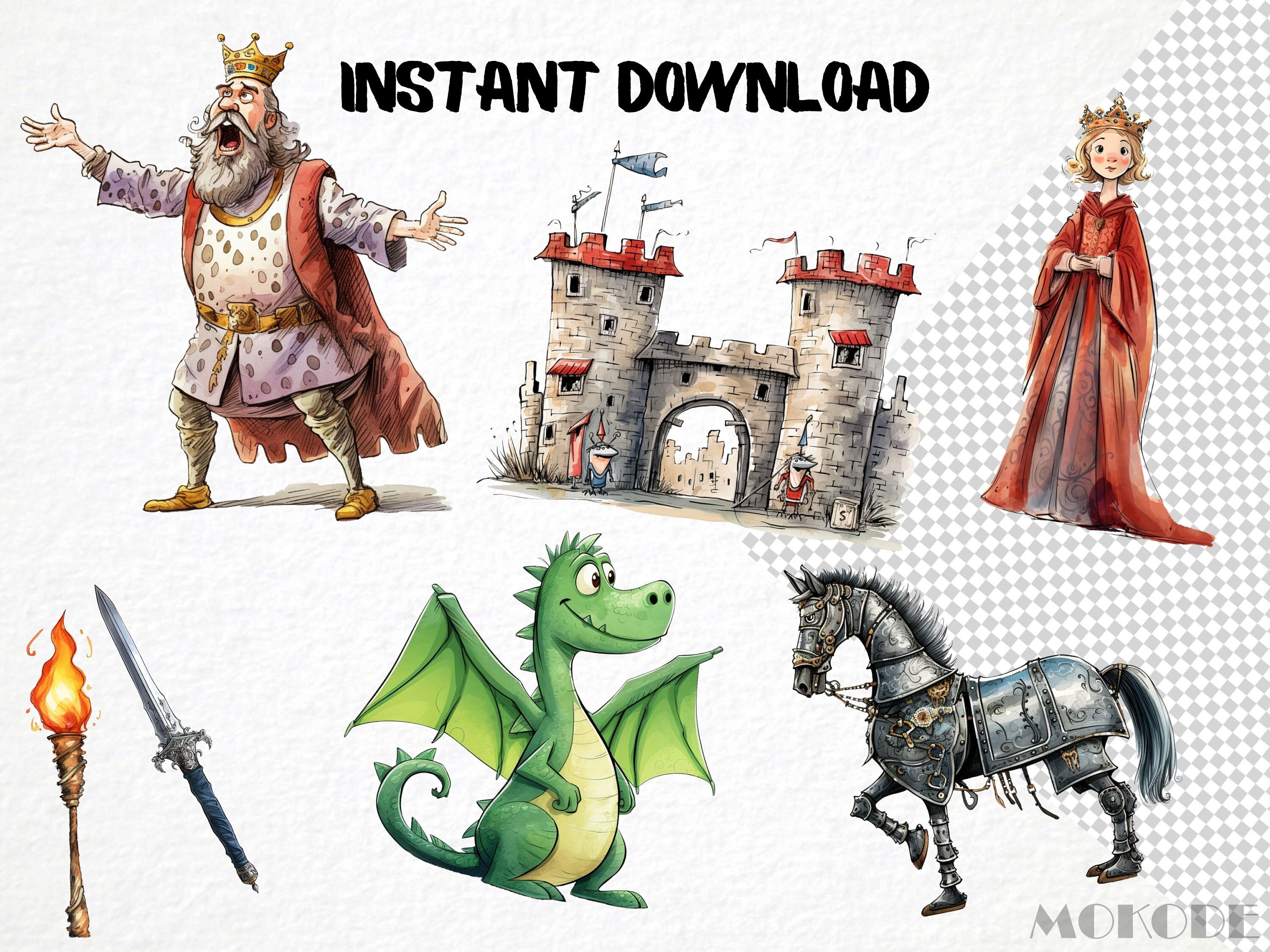 Funny Medieval Kingdom Clipart 33 Png, Quirky Knight, Watercolor King ...