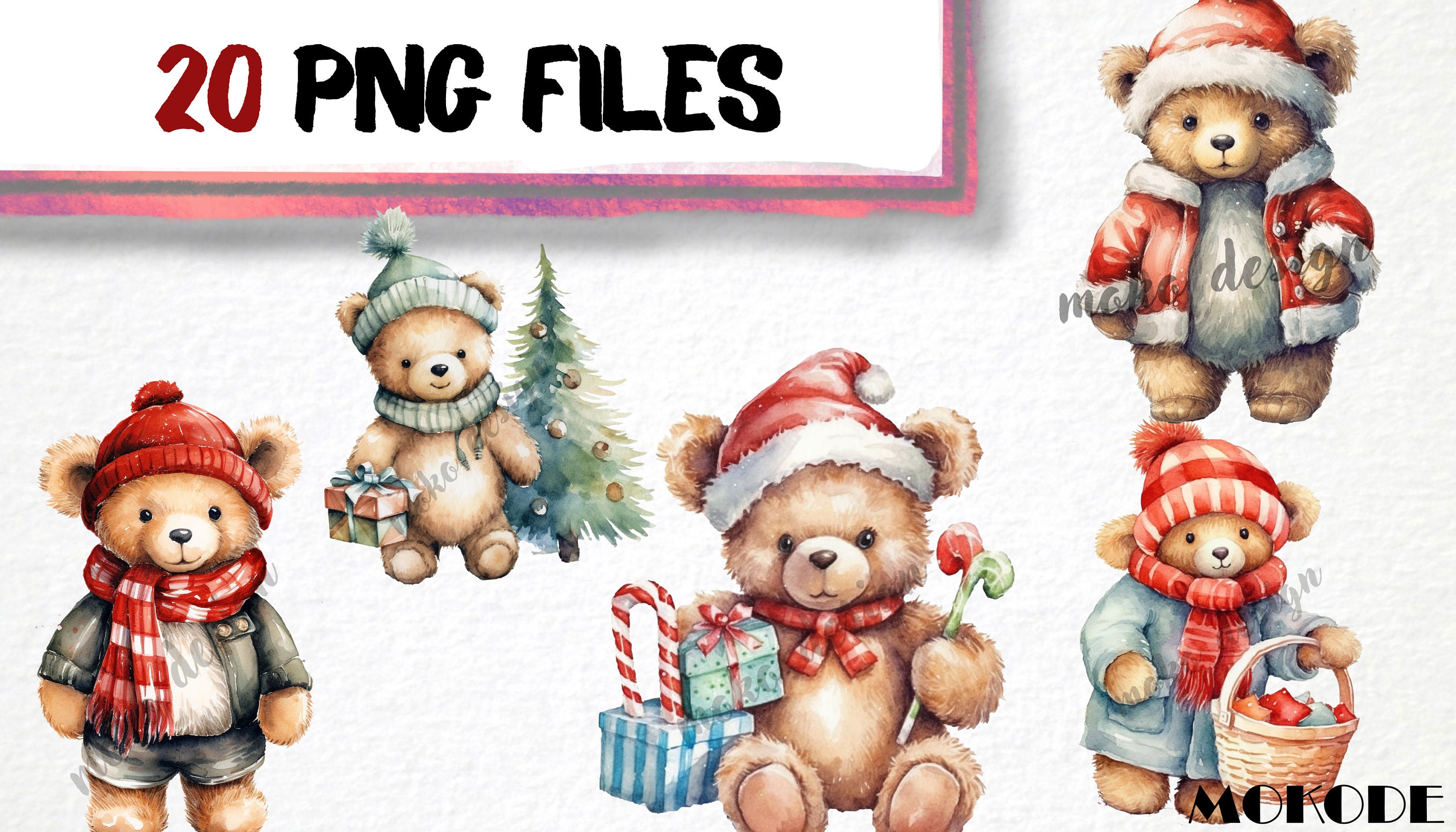 Christmas Teddy Bear Clipart Set of 20 Cute Christmas Bear - Etsy