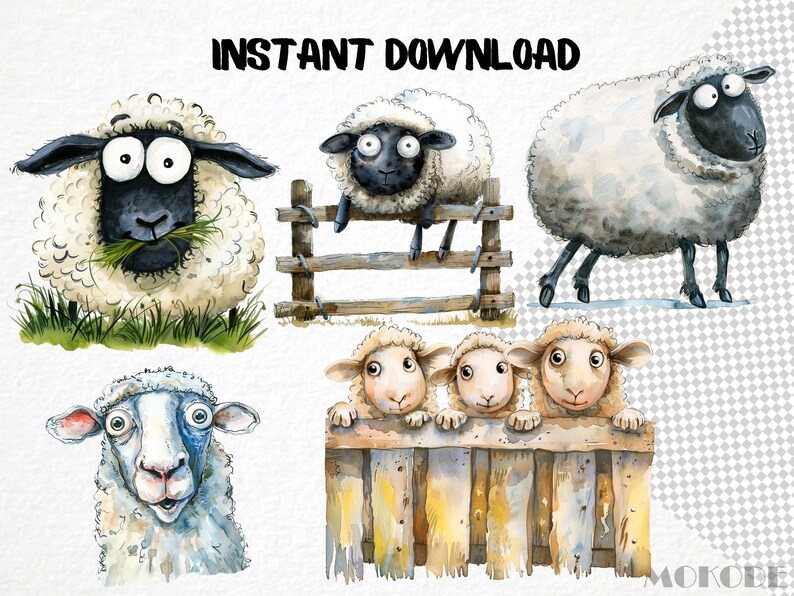 Funny Sheep Watercolor Clipart, Farm Animal Caricatures (32 PNG) - Etsy