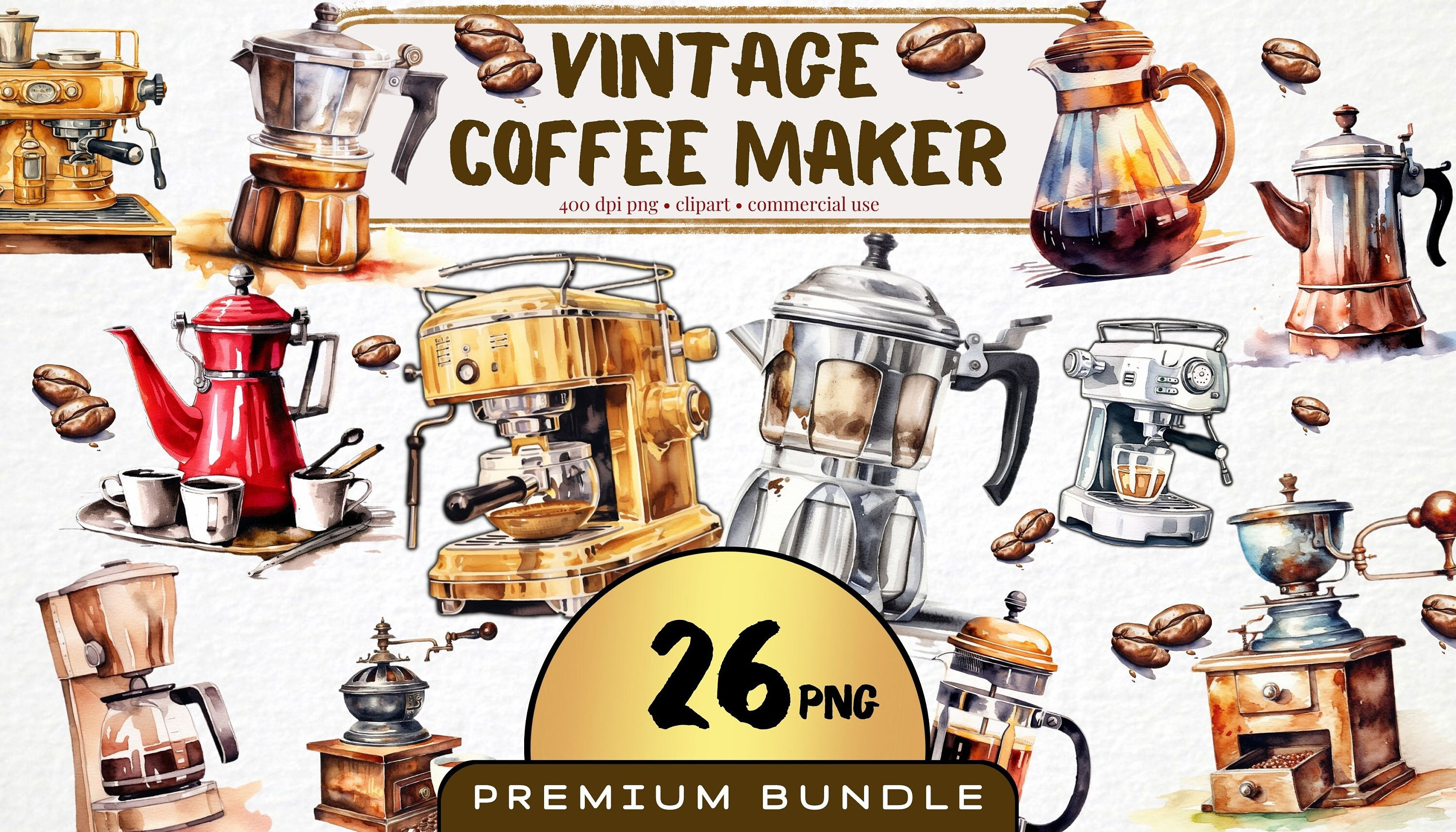 Watercolor Retro Coffee Maker Clipart Set of 26 Vintage - Etsy